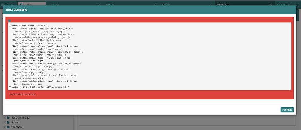 Tryton application error on product module - price list - User - Tryton Discussion